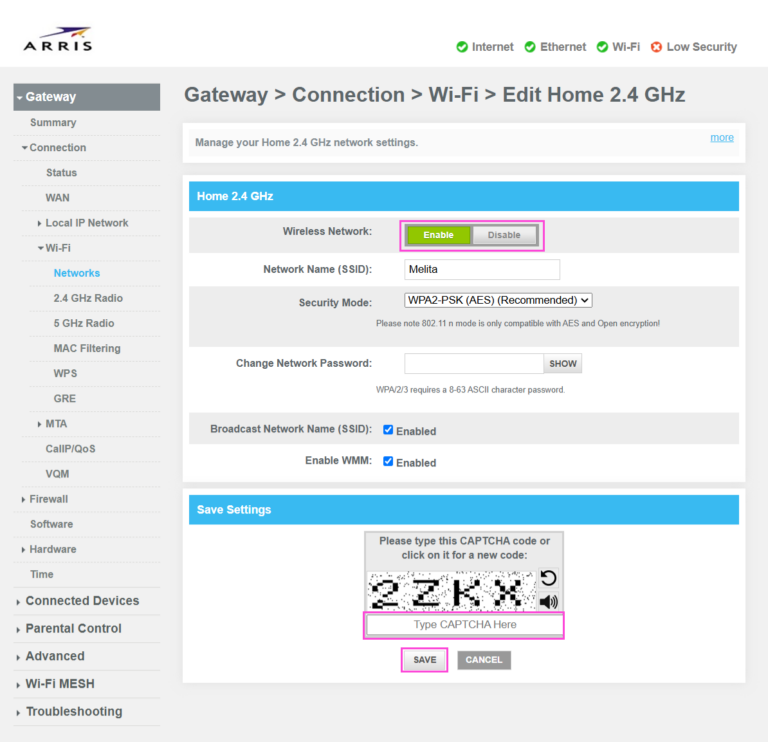 Switching On/Off WiFi on the modem Arris TG3442 and TG4441B | Help ...